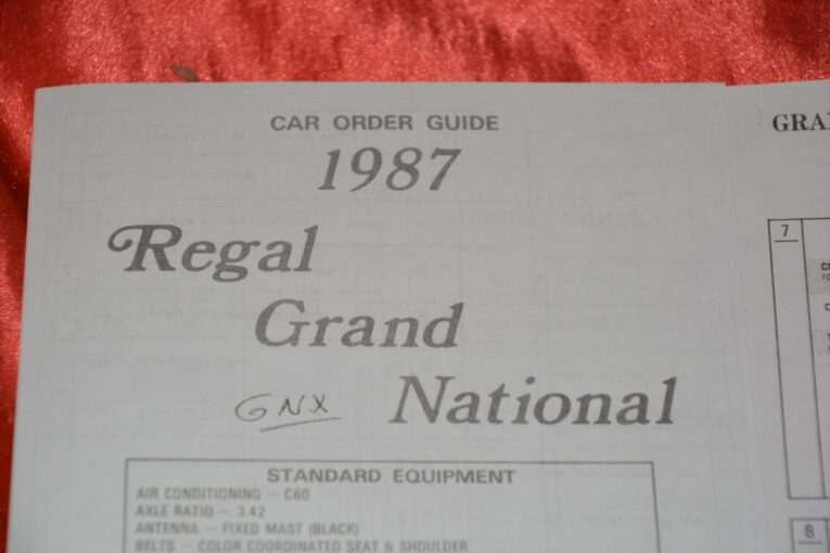 FS 1987 Buick Grand National Car Order Guide Form